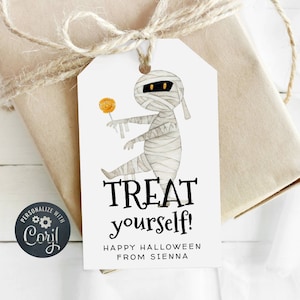 Editable Halloween Favor Tag Template, Printable Treat Yourself Gift ...