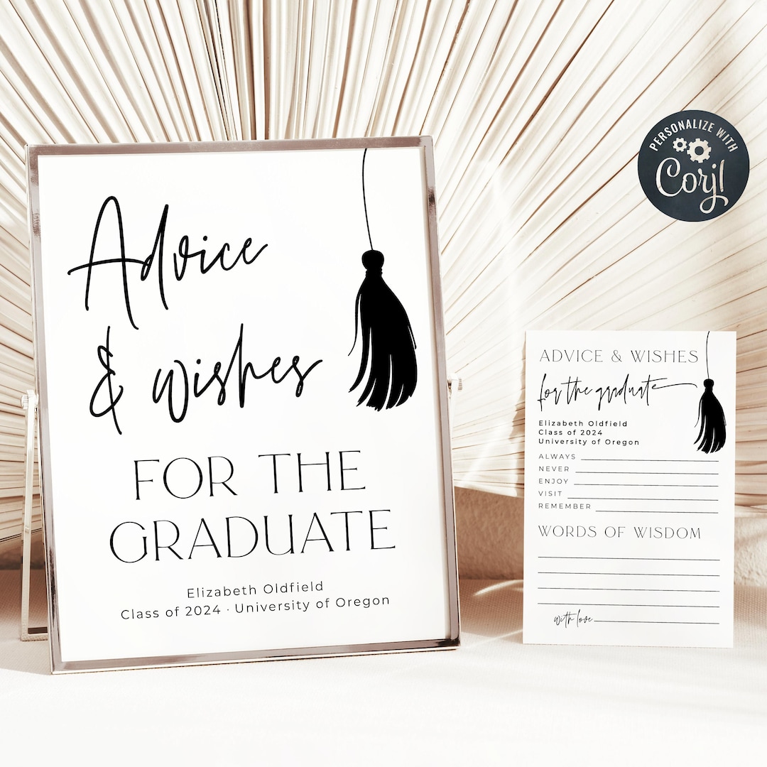 Graduation Advice and Wishes Card & Sign Template, Printable Modern ...