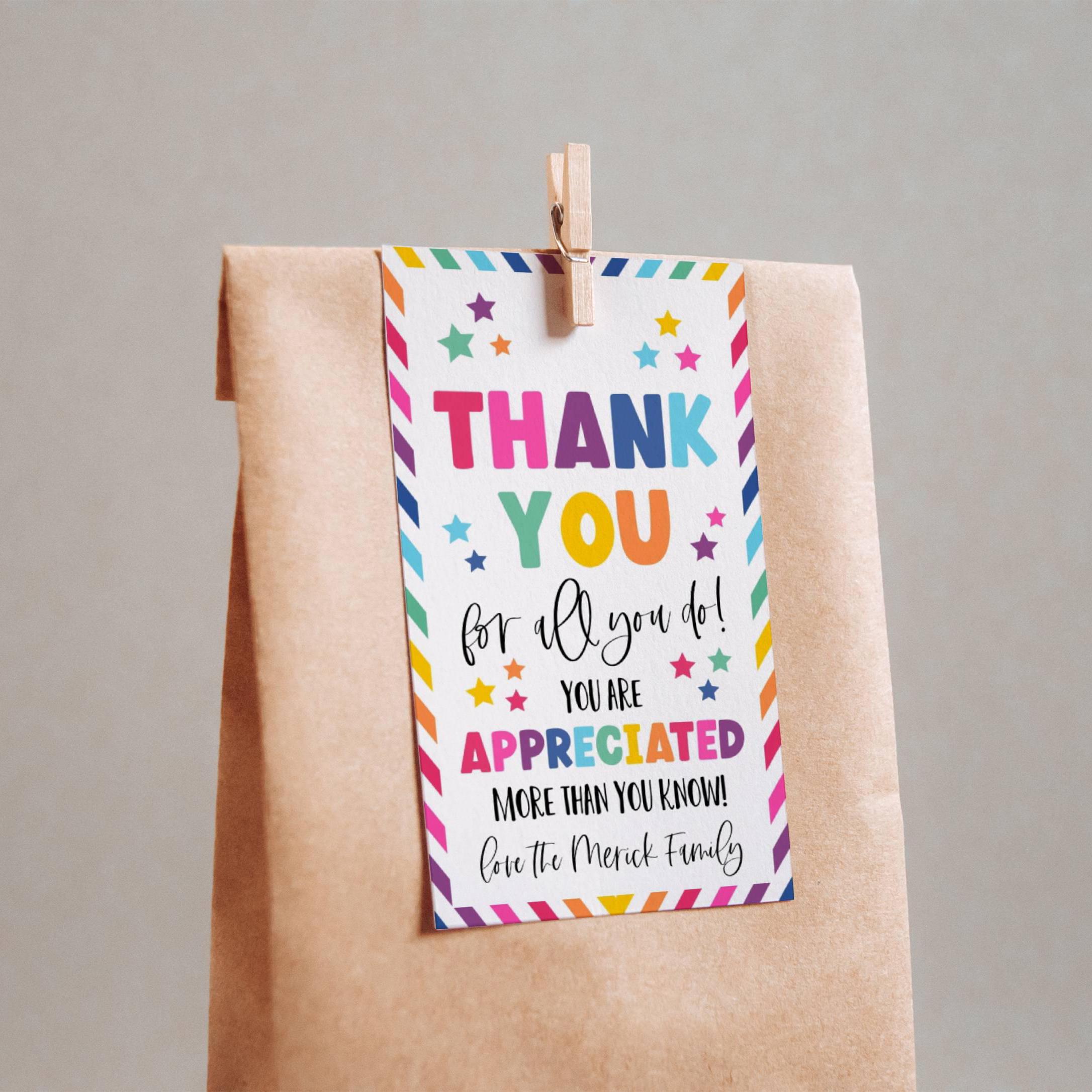Thank You Gift Tag Template, Printable Appreciation Favor Tags ...