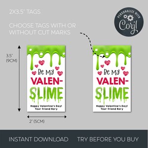 Be My Valen-slime Gift Tag Template, Printable Valentine's Day Slime ...