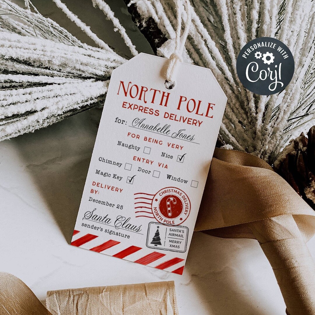 North Pole Express Delivery Christmas Tag Template Editable - Etsy