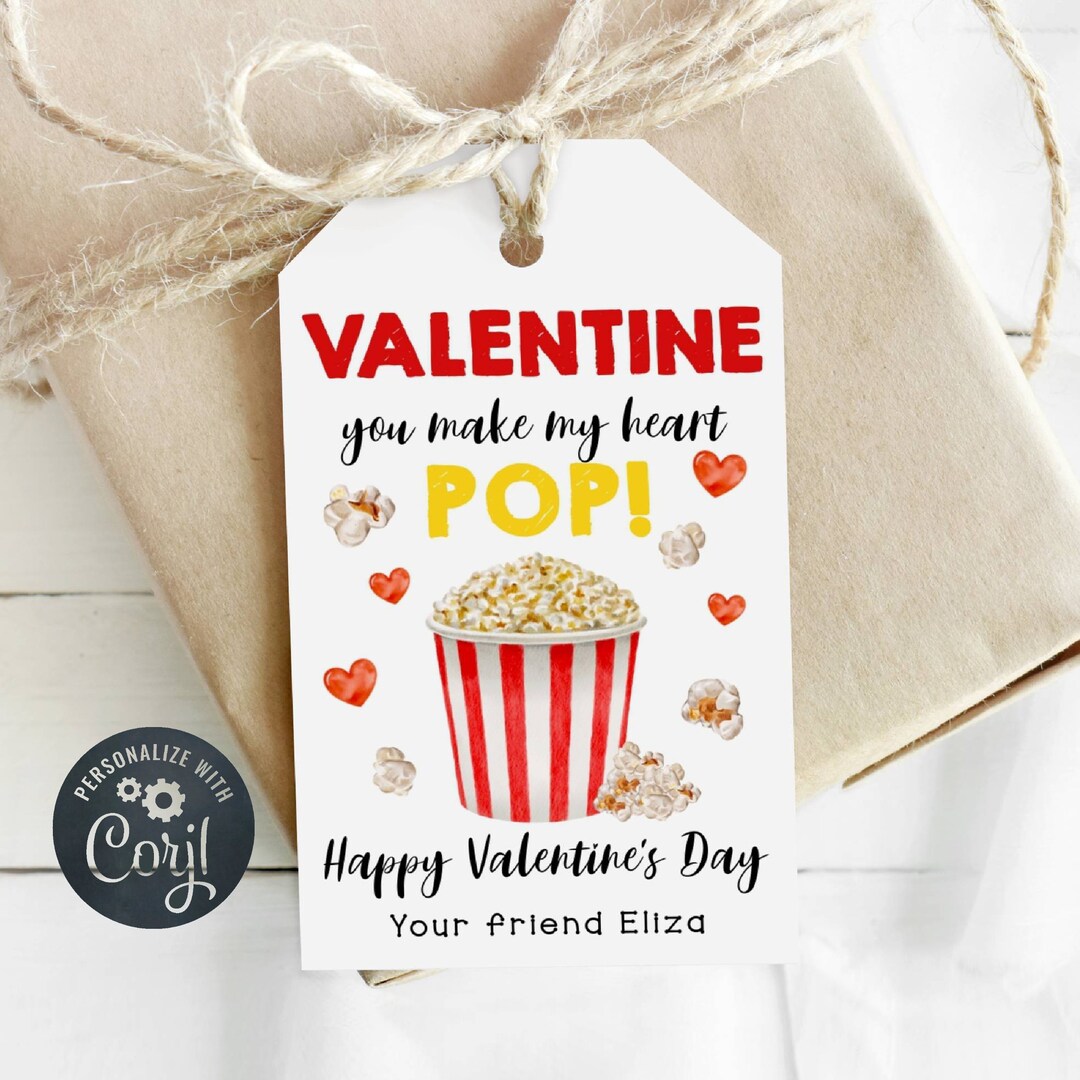 Popcorn Valentine Gift Tag Template, Printable You Make My Heart Pop ...
