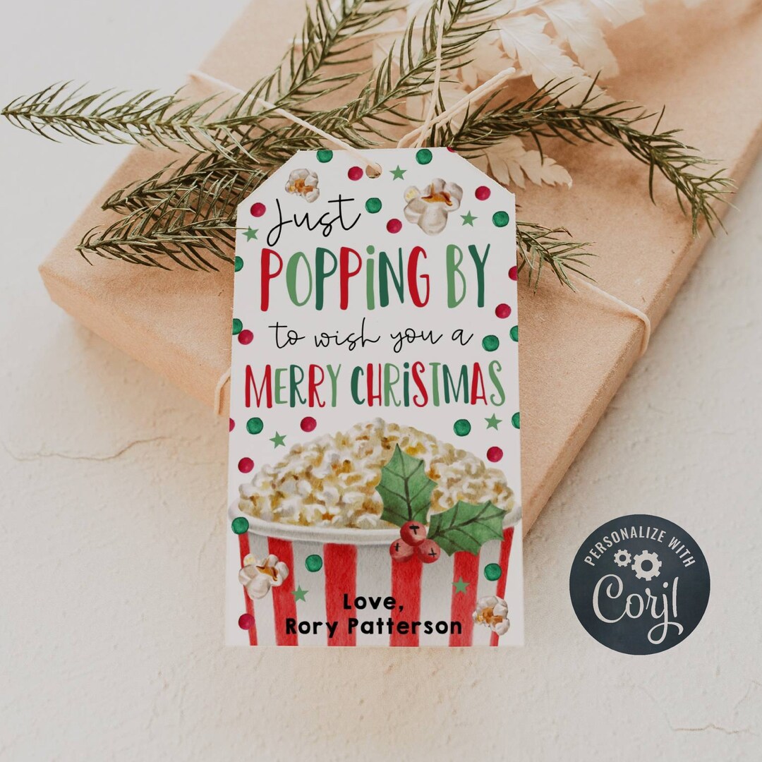Christmas Popcorn Gift Tag Template Printable Just Popping by - Etsy