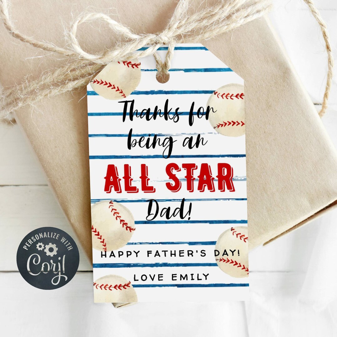 Father's Day Gift Tag Template, Printable Baseball All Star Dad Favor ...