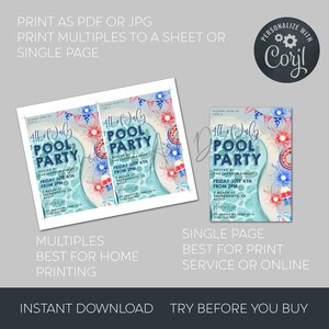4th of July Pool Party Invitation Template, Printable July Fourth ...