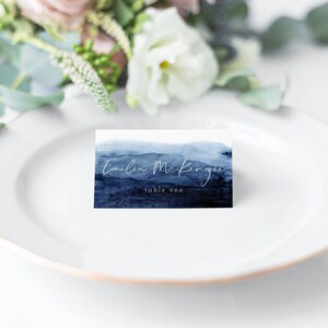 Navy Watercolor Place Card Template, Printable Wedding Name Cards ...