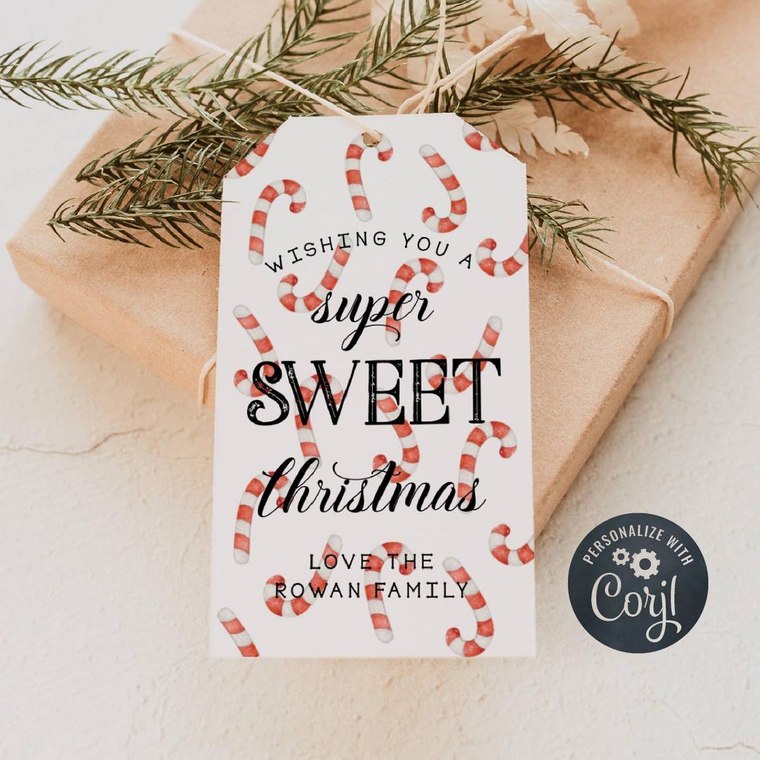 Candy Canes Christmas Gift Tag Template, Printable Holiday Favor Tags ...