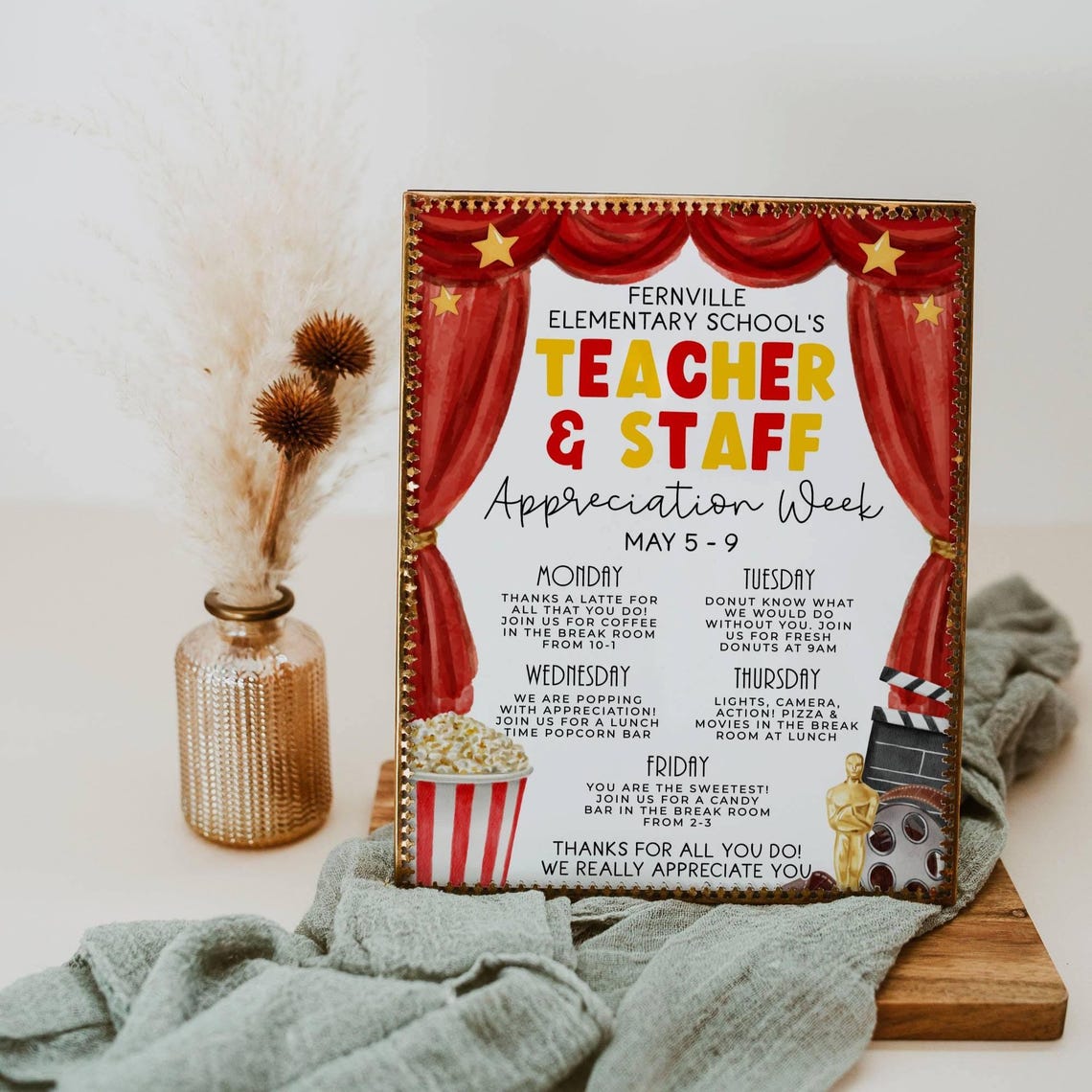 Teacher Appreciation Week Movie Theme Itinerary Flyer Template ...