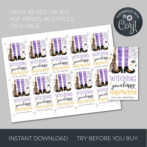 Witching You A Happy Halloween Gift Tag Template, Printable Cute Witch ...