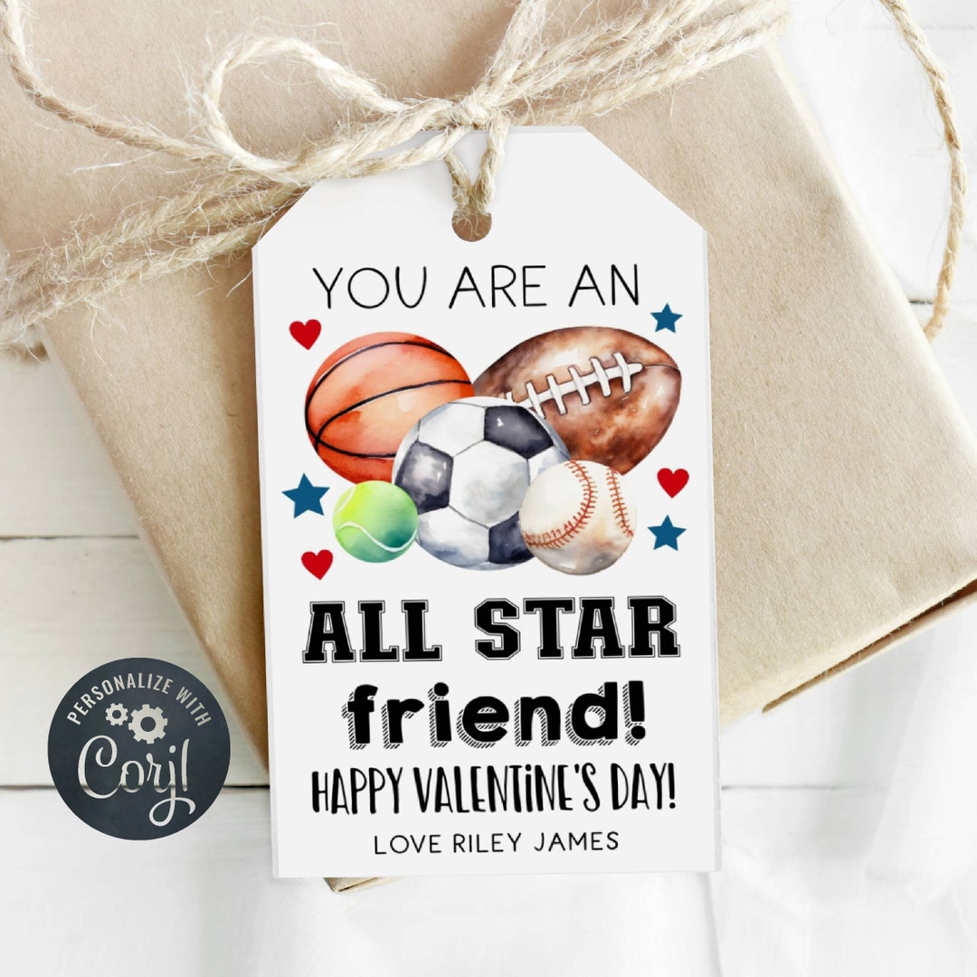 Sports Valentine's Day Gift Tag Template, Printable All Star Friend ...
