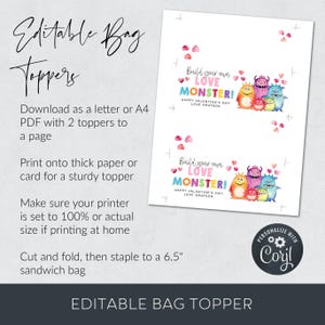 Build Your Own Monster Valentine Bag Topper Template, Printable Love ...