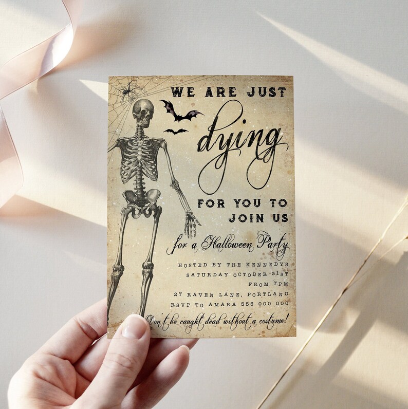 Vintage Skeleton Halloween Invitation Template Editable - Etsy