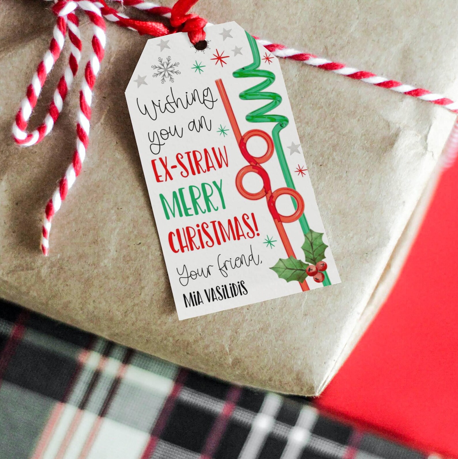 Christmas Crazy Straw Gift Tag Template, Printable Ex-straw Merry ...