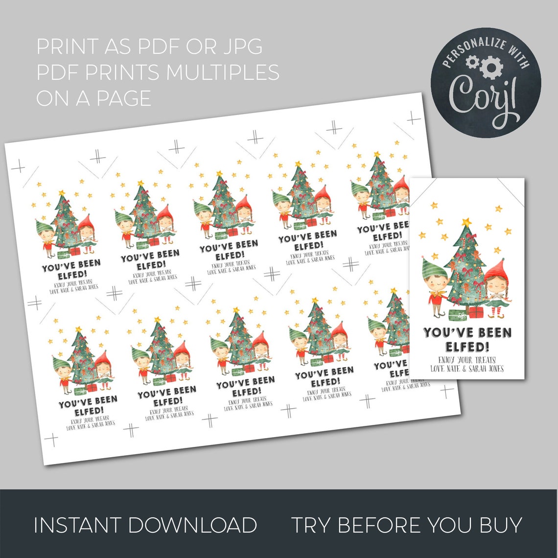 Editable You've Been Elfed Christmas Gift Tag Template, Printable ...