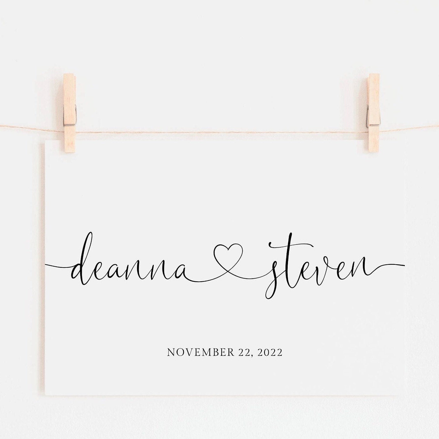 Heart Couple Names Printable Art Template Personalized Heart - Etsy