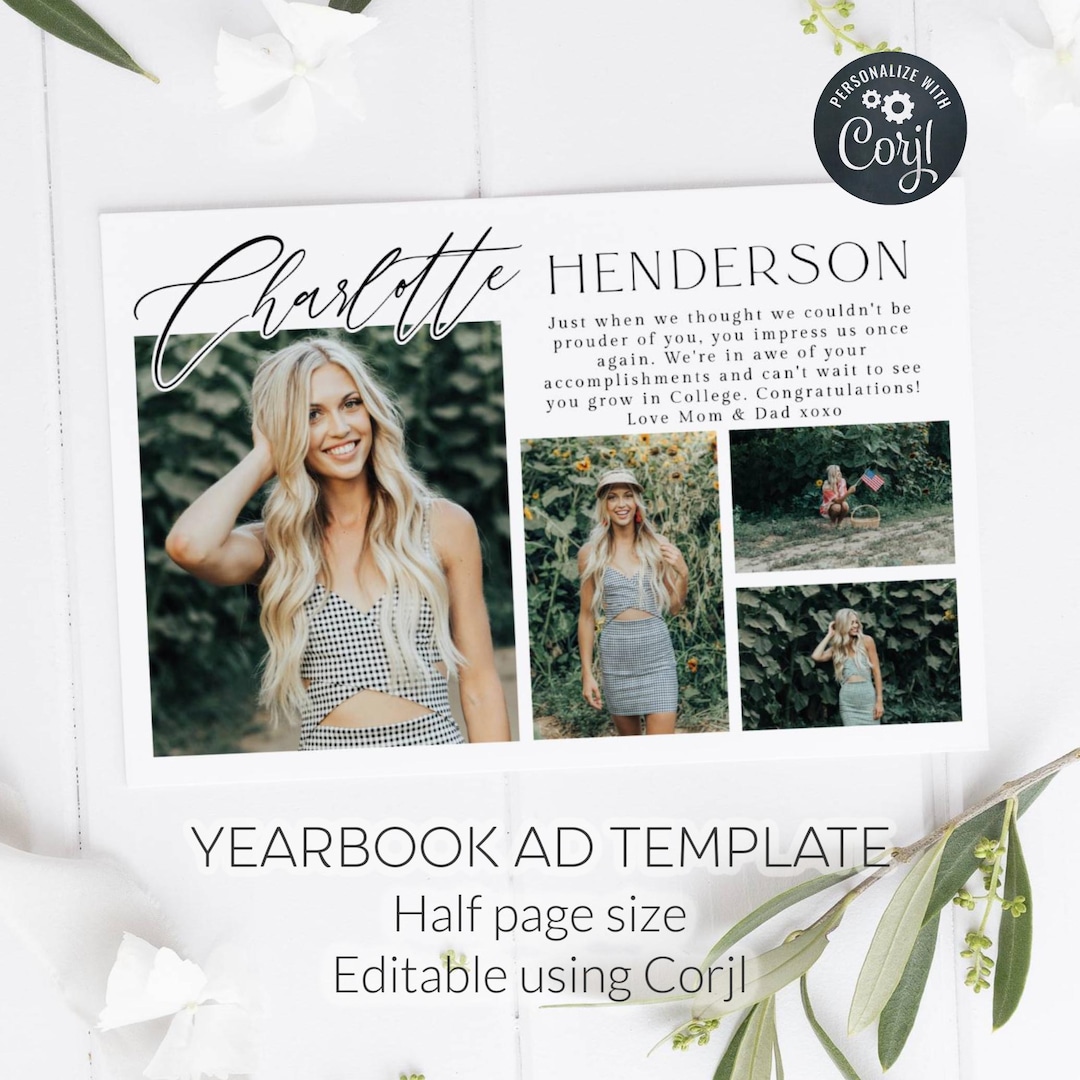 Half Page Graduation Yearbook Ad Template, High School Senior Graduate ...