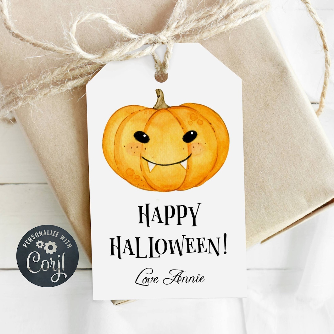 Cute Halloween Pumpkin Gift Tag Template, Editable Trick or Treat Tags ...
