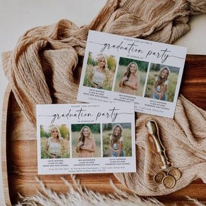 Three People Graduation Invitation Template, Printable Joint Photo ...