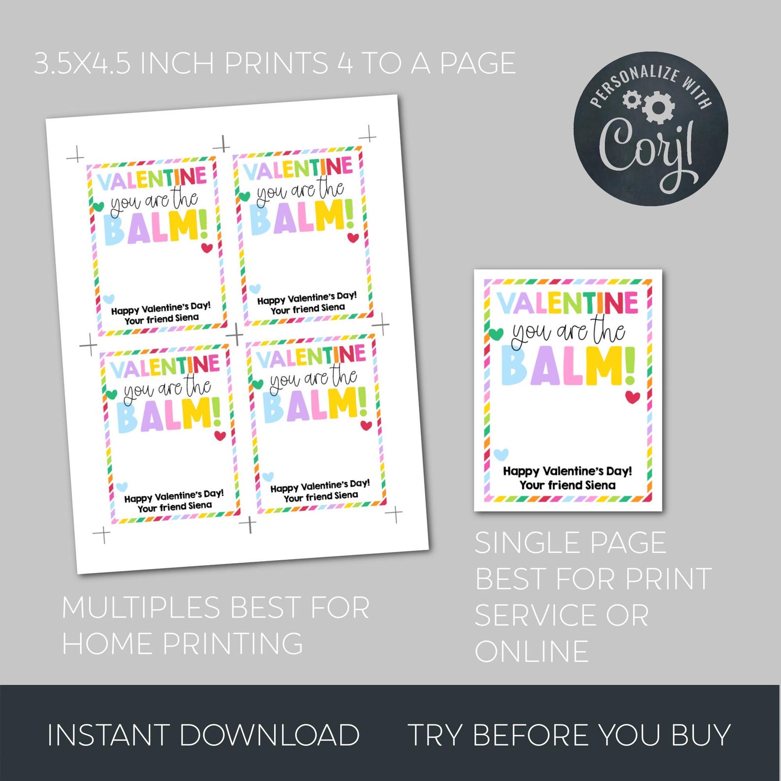 Lip Balm Valentine's Day Card Template, Printable You're the Balm ...
