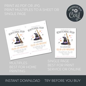 Bewitching Bash Halloween Birthday Invitation Template, Printable Witch ...