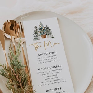 Christmas Trees Menu Template, Printable Holiday Dinner Party Menu ...