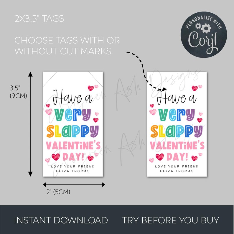 Slappy Valentine's Day Gift Tag Template, Printable Slap Band Bracelet ...