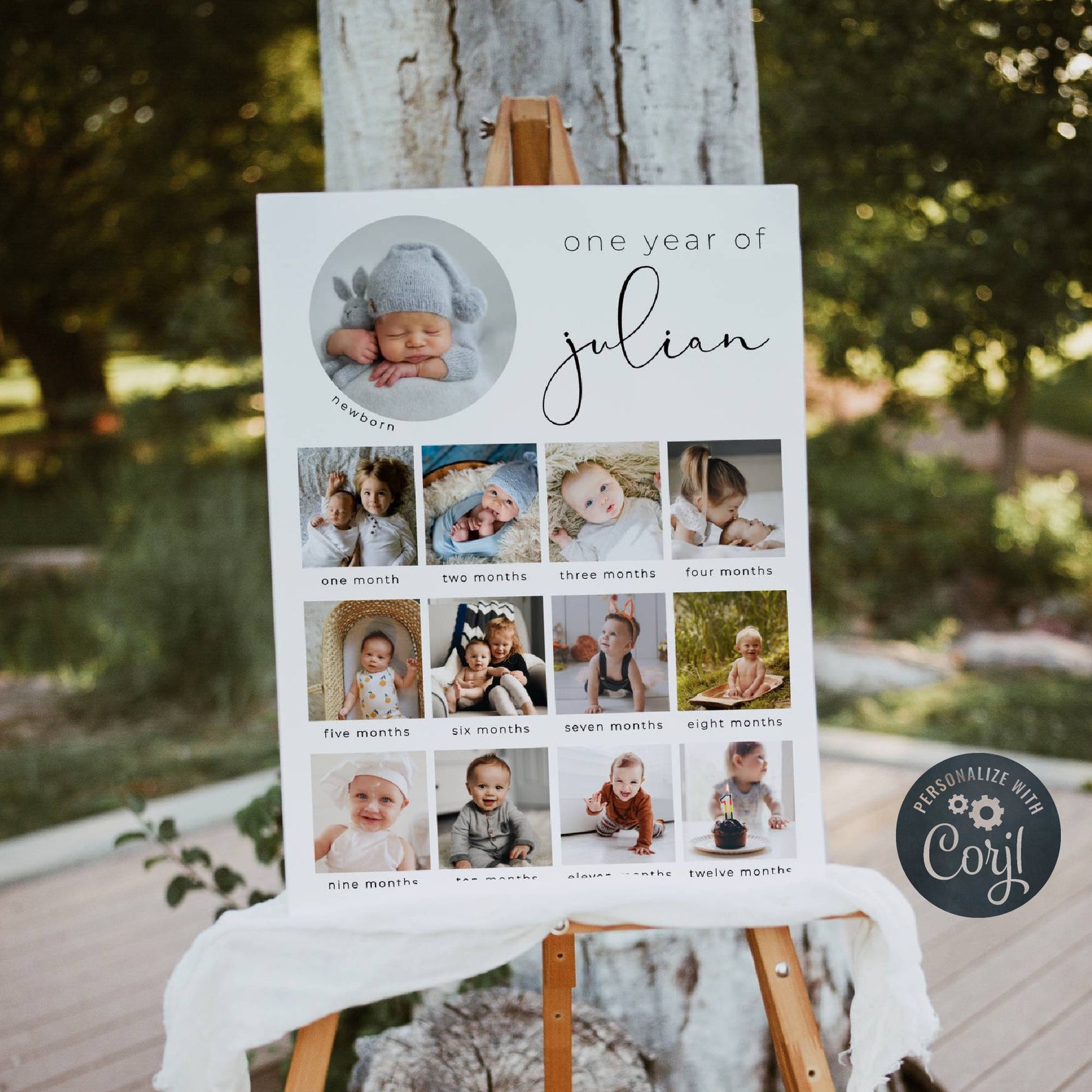 Printable One Year of Photo Poster Template, Modern 1st Birthday ...