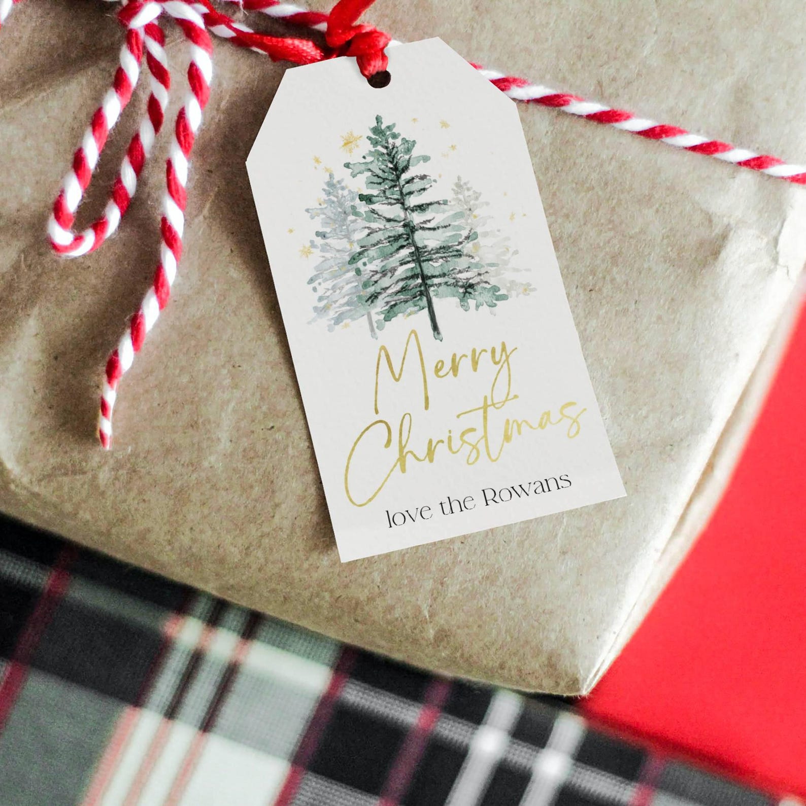 Christmas Pine Tree Gift Tag Template, Printable Holiday Favor Tag ...