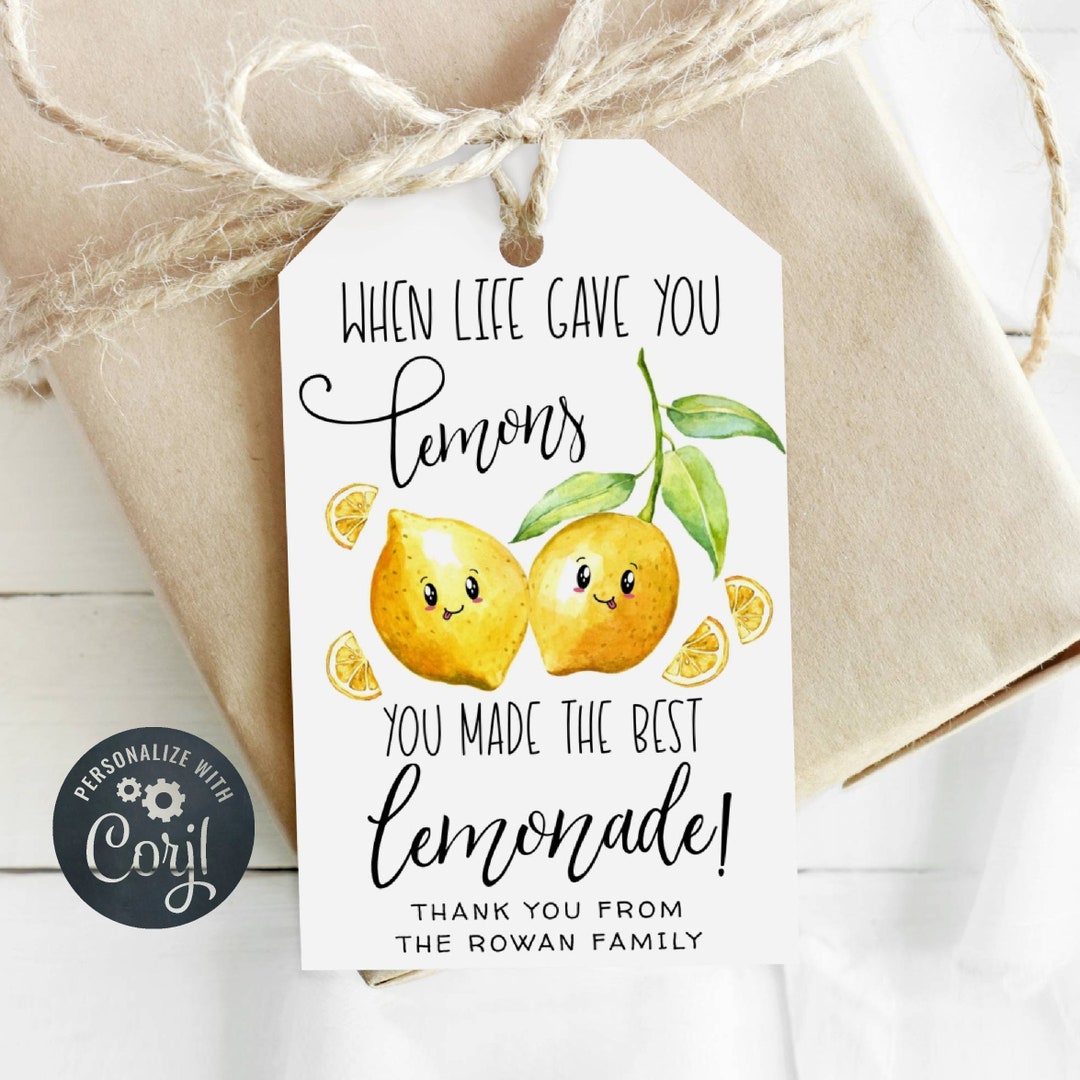 Lemon Teacher Appreciation Gift Tag Template, Printable Lemonade Tag ...