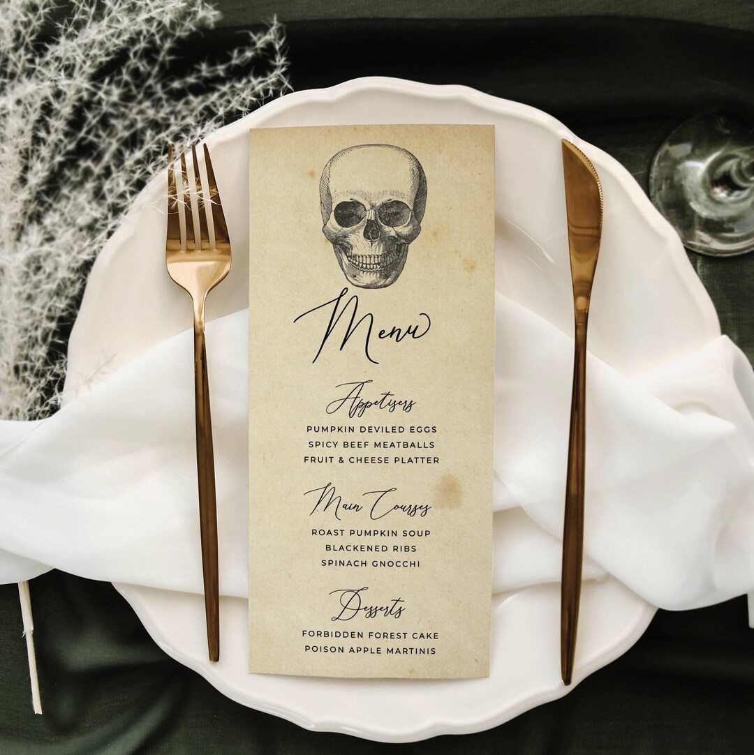Halloween Vintage Skull Menu Template Printable Spooky Dinner - Etsy