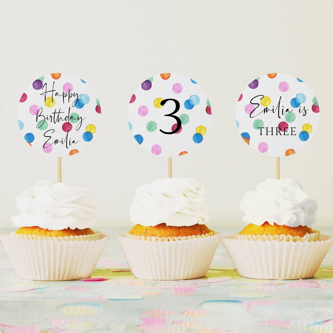 Plantilla imprimible de topper de cupcakes con manchas de arco iris ...