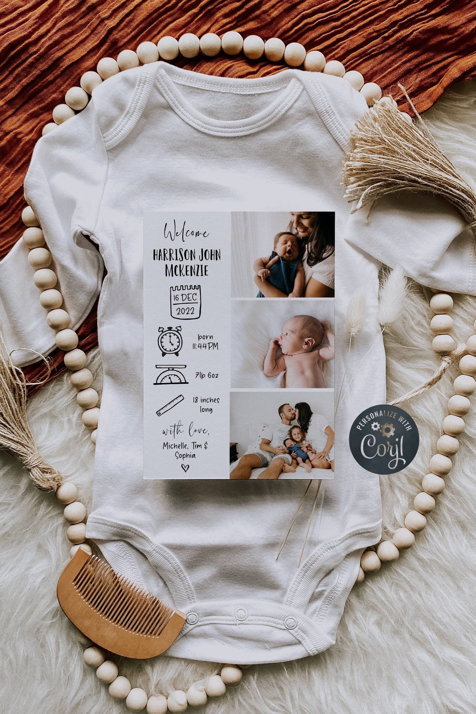 Newborn Baby Birth Announcement Template Printable Photo | Etsy
