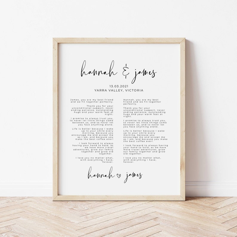 Modern Wedding Vows Keepsake Template Printable Vows - Etsy