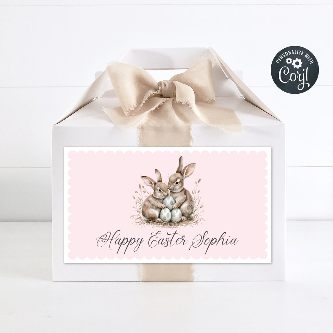 Easter Bunnies Gable Box Label Template, Printable Easter Treat Box ...