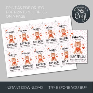 You Are Beary Special Gift Tag Template, Printable Teddy Bear Valentine ...