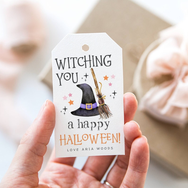 Witching You A Happy Halloween Gift Tag Template, Printable Cute Witch ...