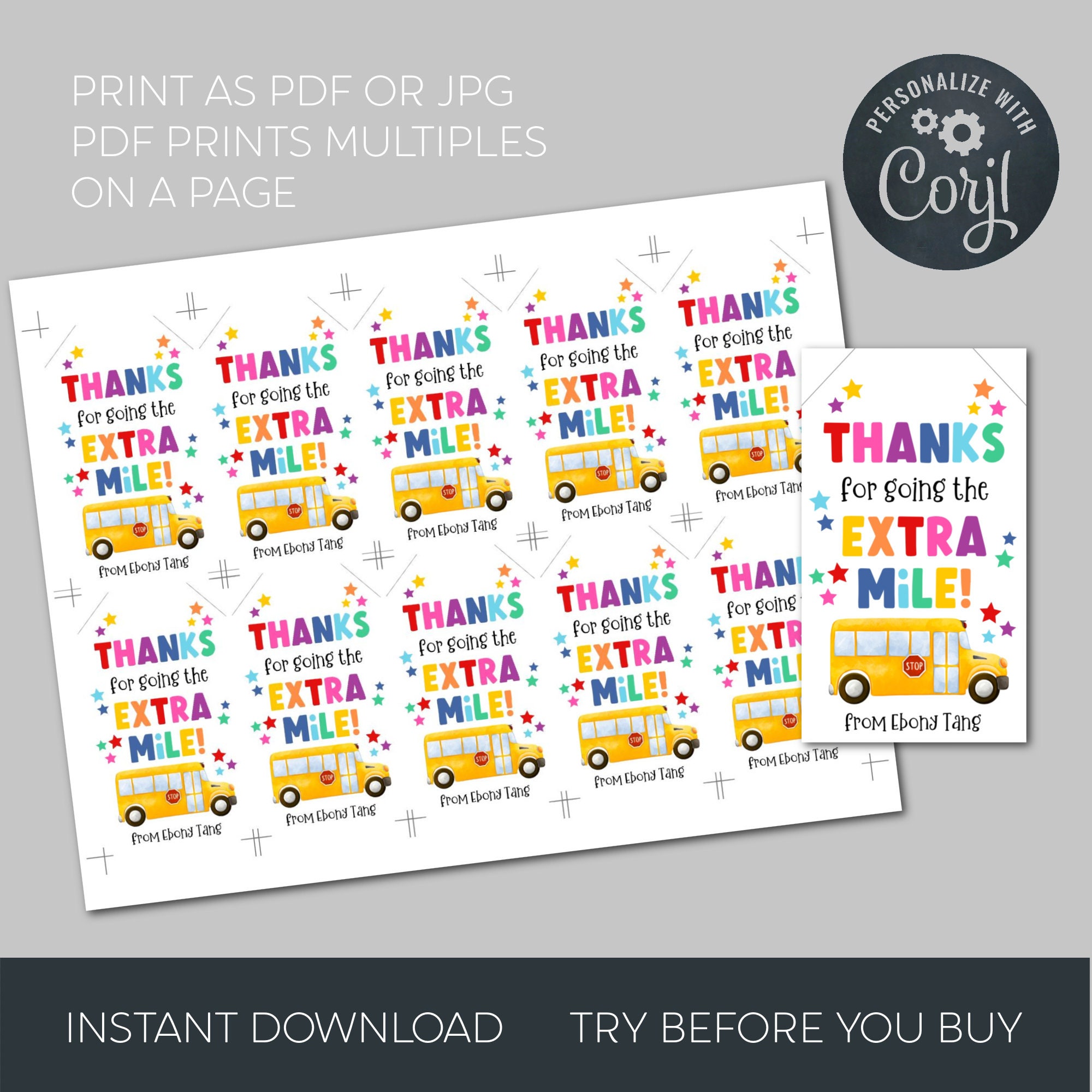 Editable Bus Driver Appreciation Gift Tag Template, Printable Thanks ...