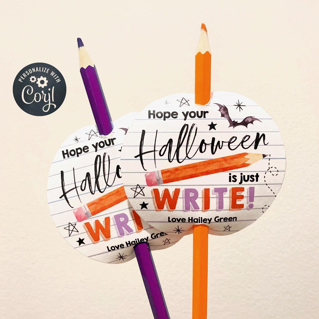 Halloween Pencil Round Gift Tag Template, Printable Hope Your Halloween ...