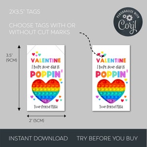 Valentine Pop It Gift Tag Template, Printable Poppin Valentine's Day ...
