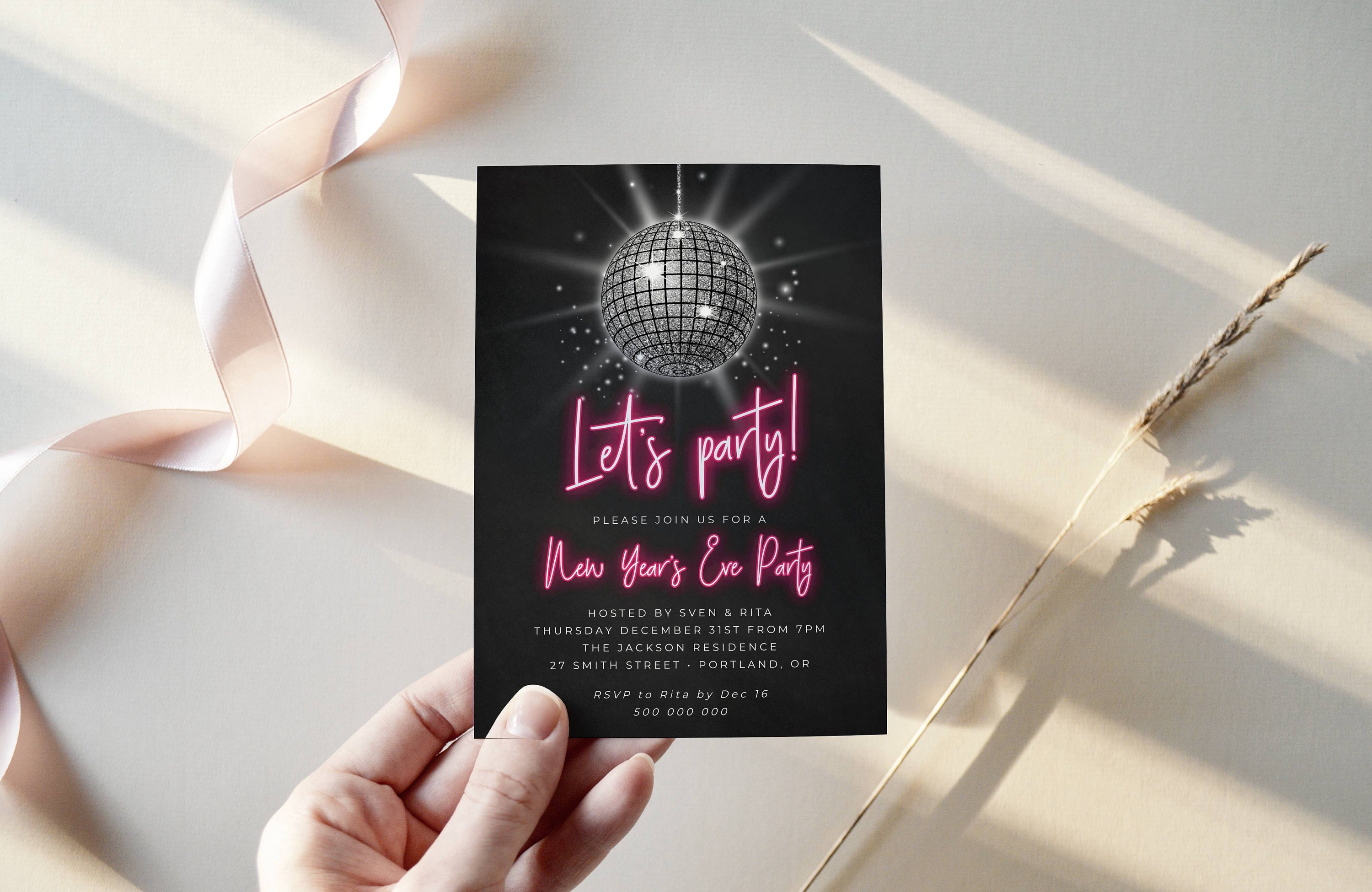 Disco Ball New Year's Eve Invite Template Printable NYE | Etsy