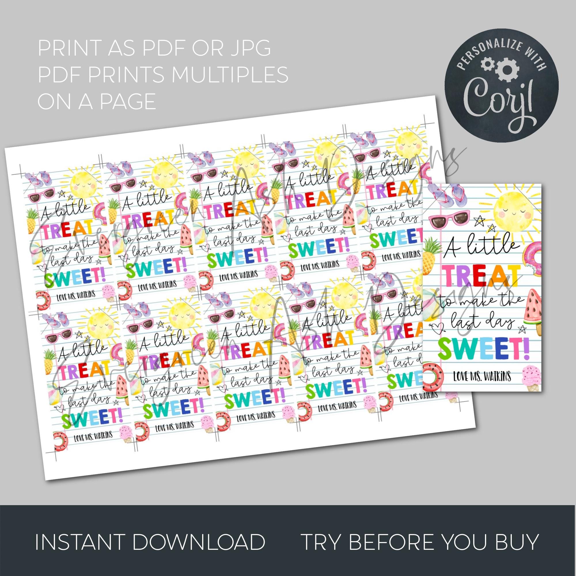 A Little Treat to Make the Last Day Sweet Gift Tag Template, Printable ...