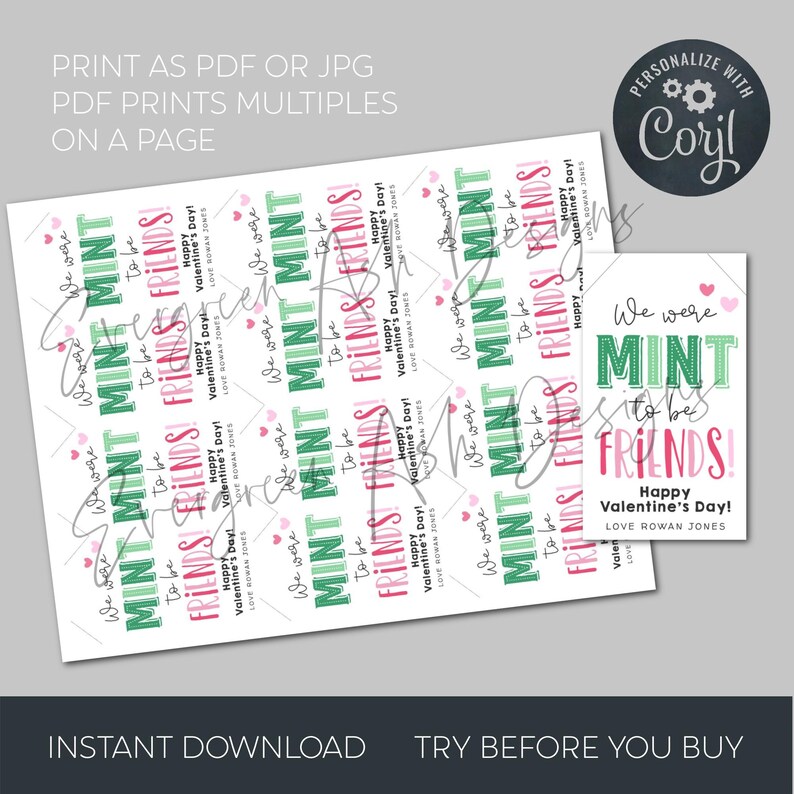 Valentine's Day Mint Gift Tag Template, Printable Mint to Be Friends ...