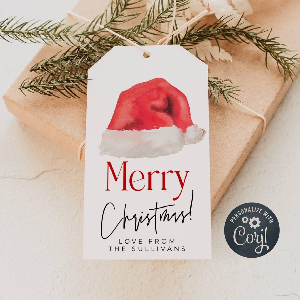 Santa Hat Christmas Favor Tag Template, Printable Holiday Party Gift ...