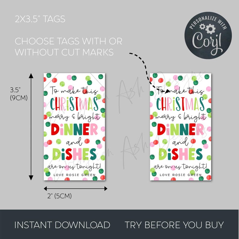 Christmas Dinner & Dishes Gift Tag Template, Printable Holiday Teacher ...