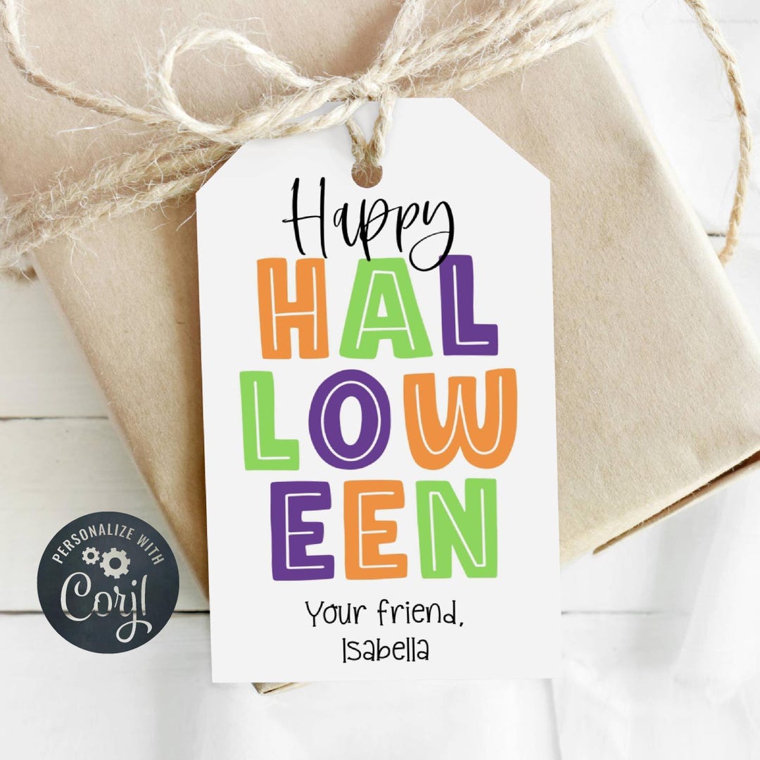 Happy Halloween Gift Tag Template, Printable Class Halloween Favor Tags ...
