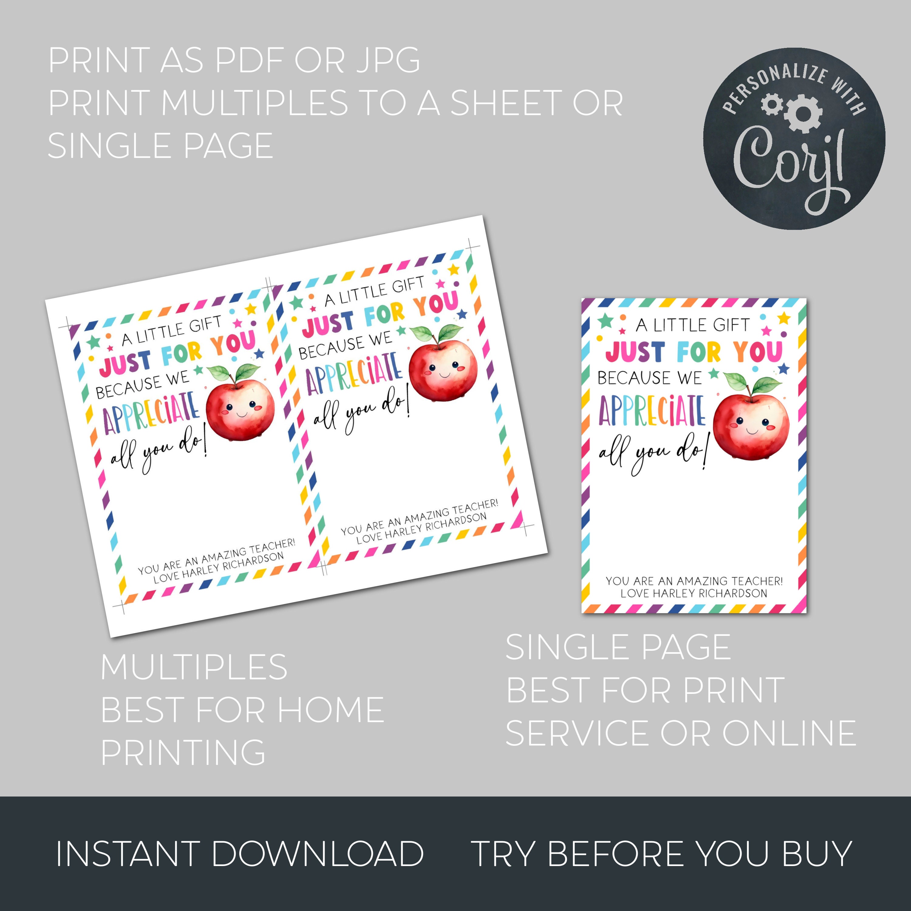Teacher Appreciation Gift Card Holder Template, Printable A Little Gift ...