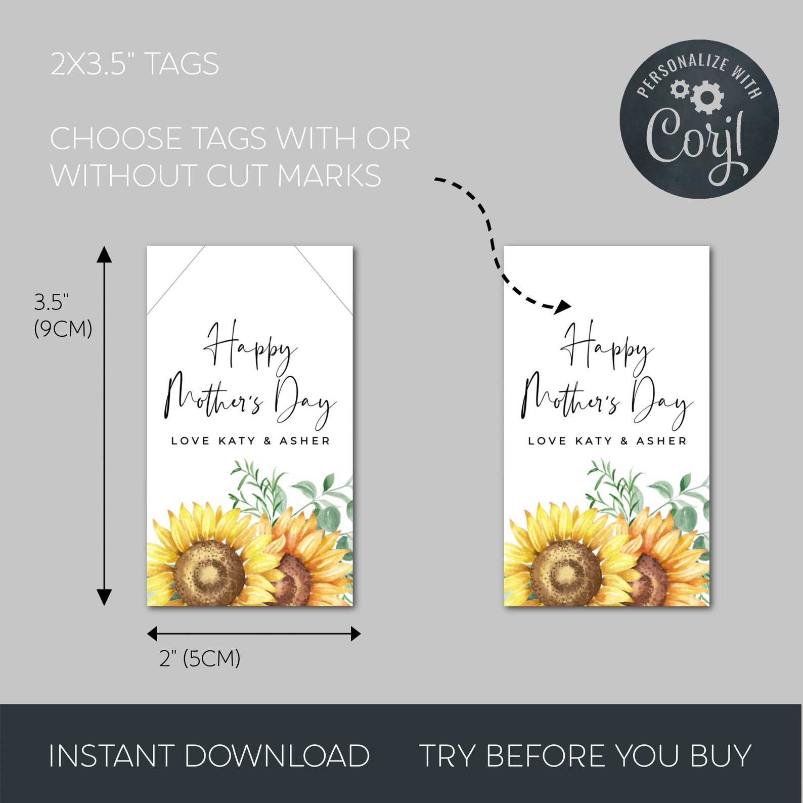 Sunflowers Mother's Day Gift Tag Template Printable - Etsy
