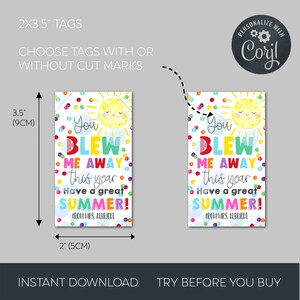 You Blew Me Away Gift Tag Template, Printable End of School Year Tags ...