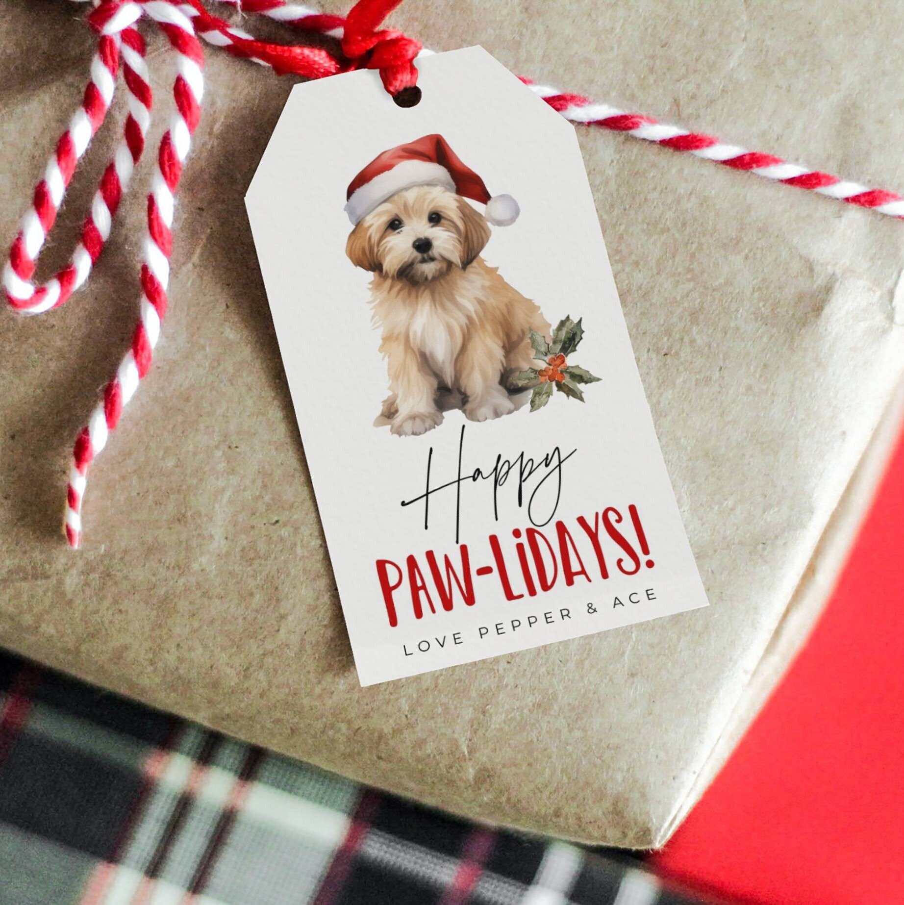 Cute Christmas Puppy Gift Tag Template, Printable Happy Pawlidays ...