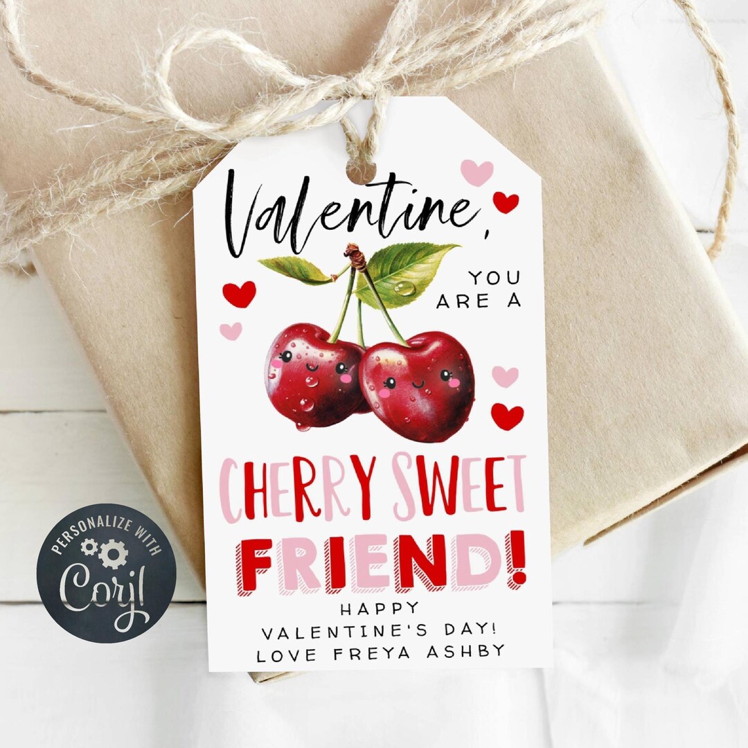 Cherry Valentine's Day Gift Tag Template, Printable Cherry Sweet Friend ...